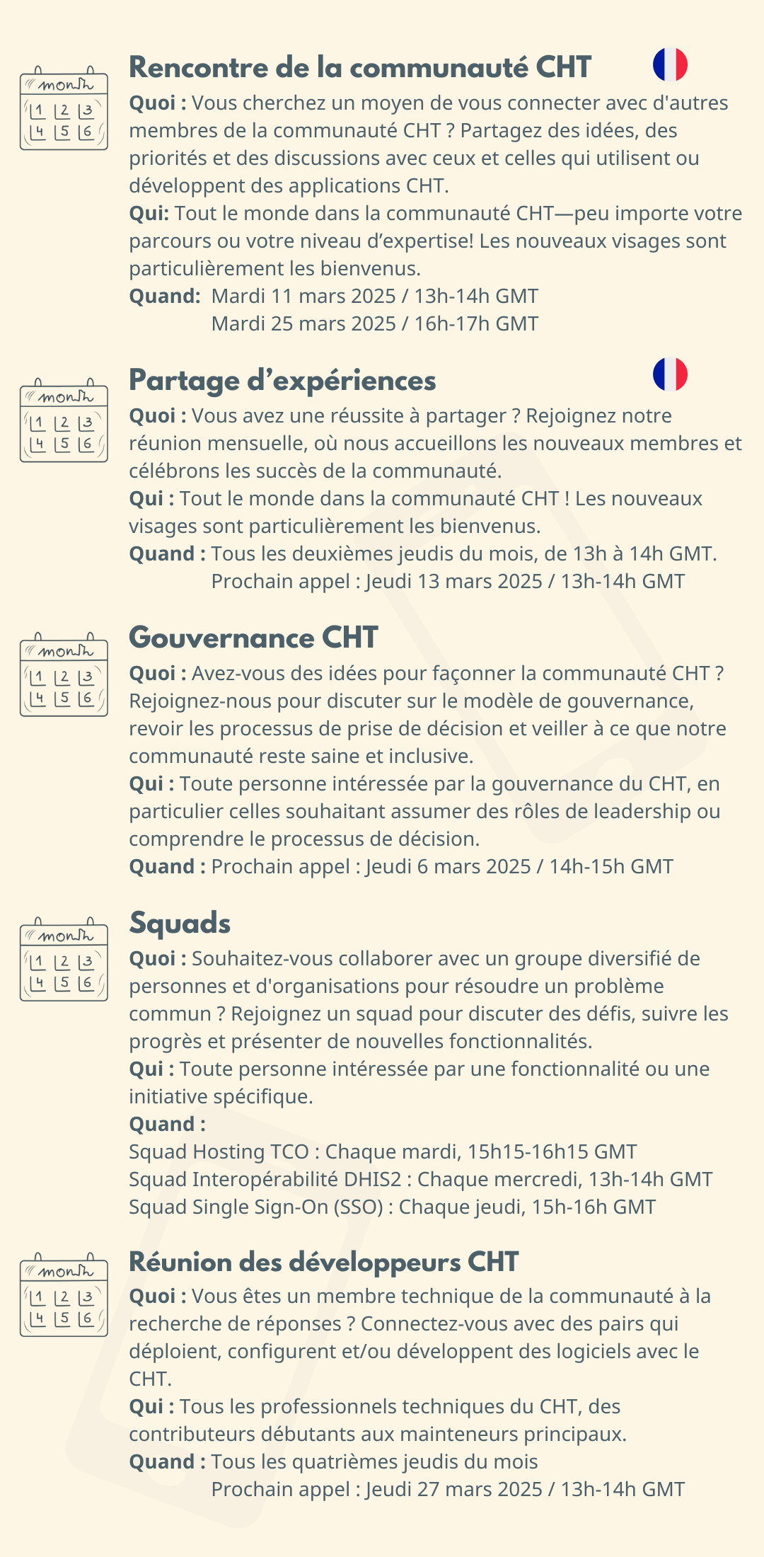CHT Community Events List – French – Medic